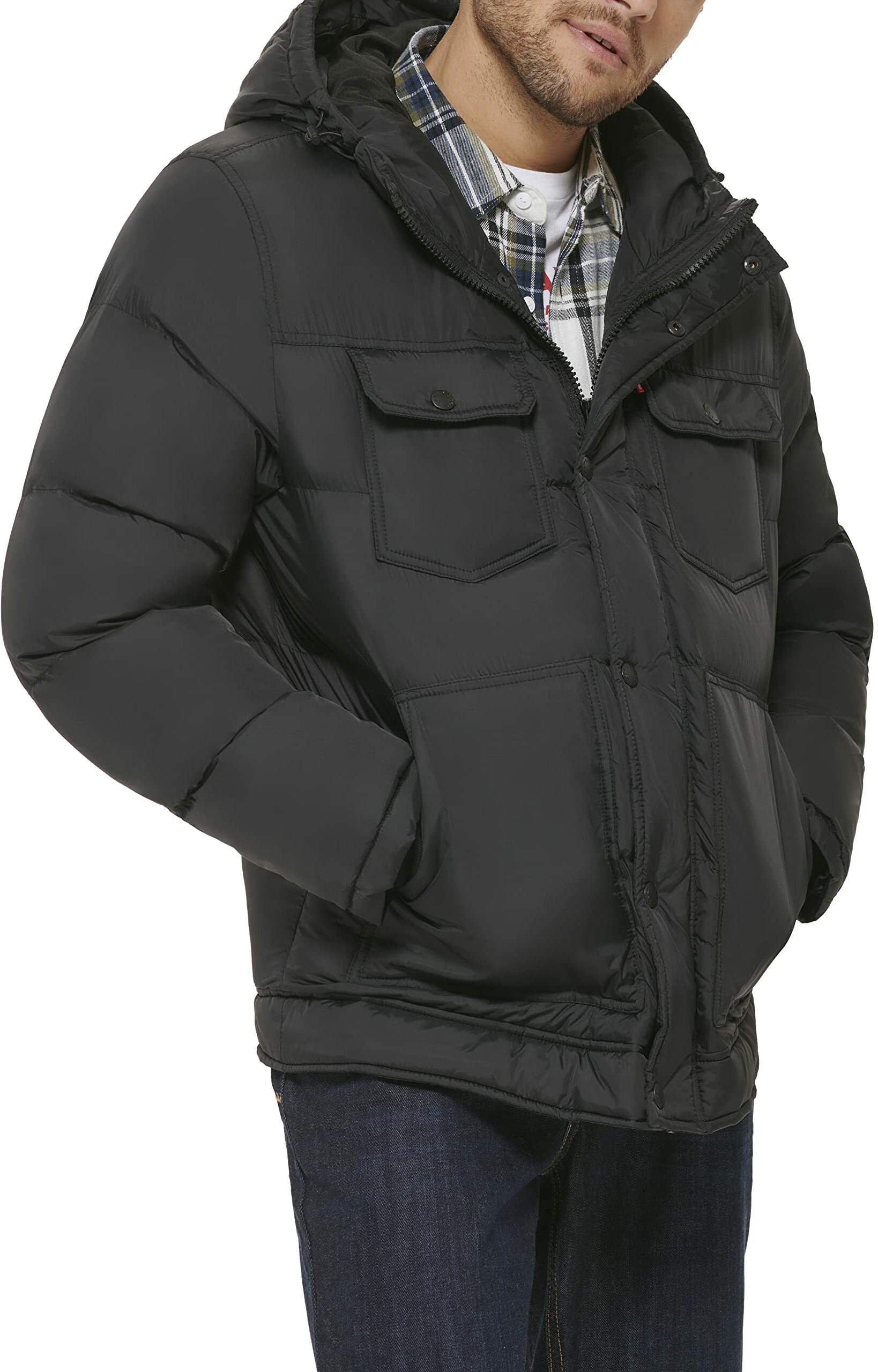 Куртка Levis Men Heavyweight Mid-Length Hooded Military Puffer Jacket ...